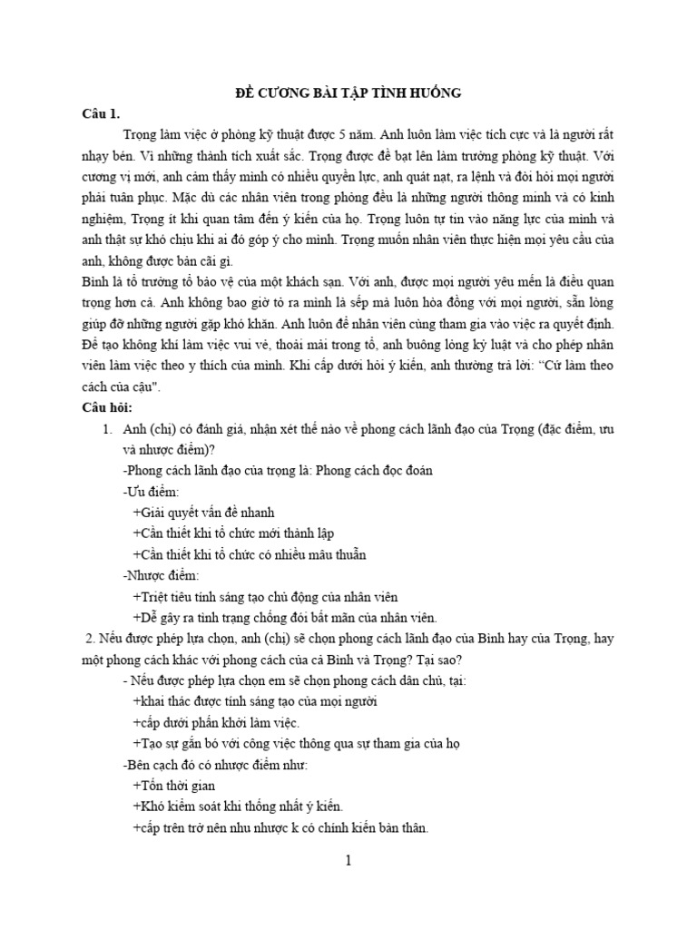 Đề cương BT tình huống - QTH - gửi lớp | PDF