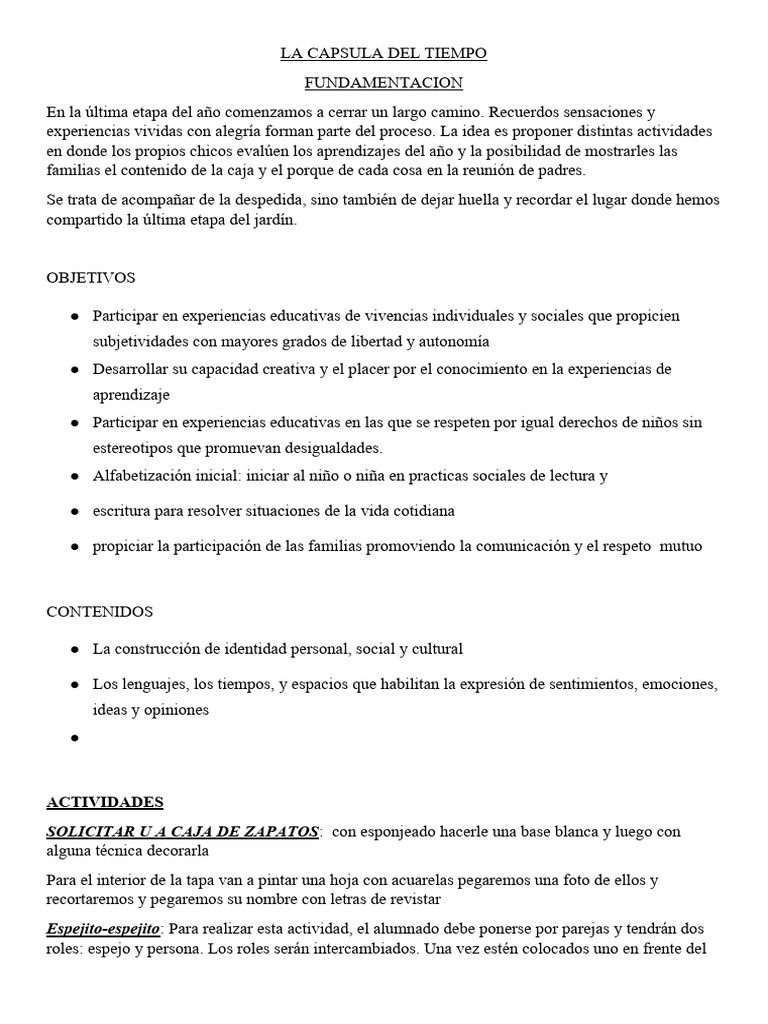 Capsula Del Tiempo para Niños | PDF
