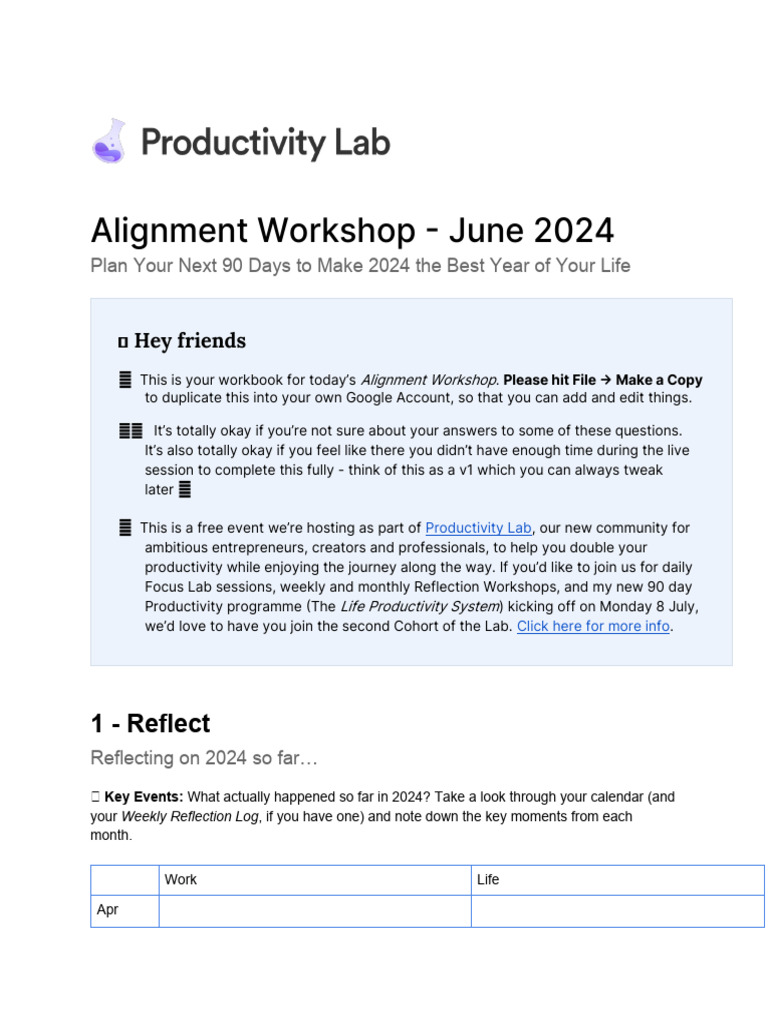 June 2024 Alignment Workshop Workbook | PDF | Industrial And ...