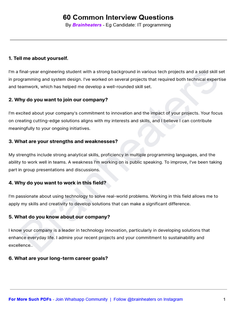 60 Common IT Interview Questions | PDF | Artificial Intelligence | Intelligence (AI) & Semantics