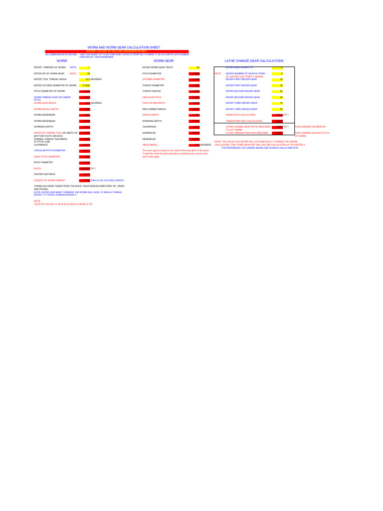 Worm and Gear by DP Calculation Spread Sheet | PDF | Gear | Tools