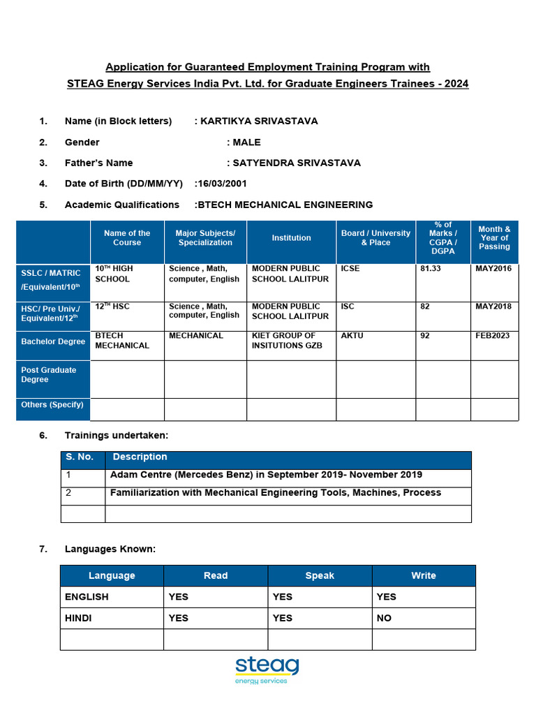 Application - Form - 2024 KARTIKYA SRIVASTAVA | PDF | Science | Engineering