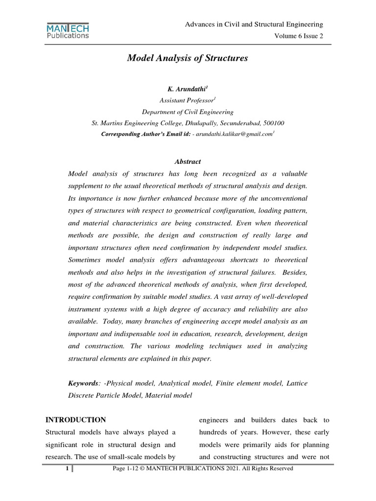 Model Analysis Of Structures Pdf Structural Analysis Mathematical Model
