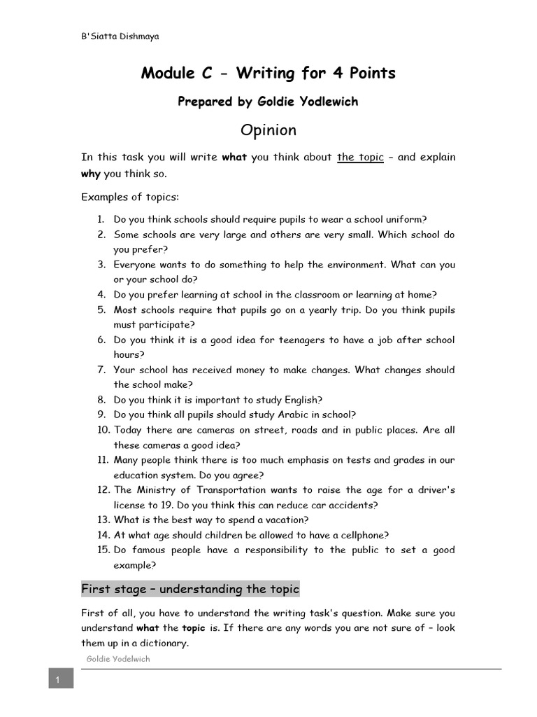 Module C Opinion Writing 4 Points | PDF | Word | Linguistics