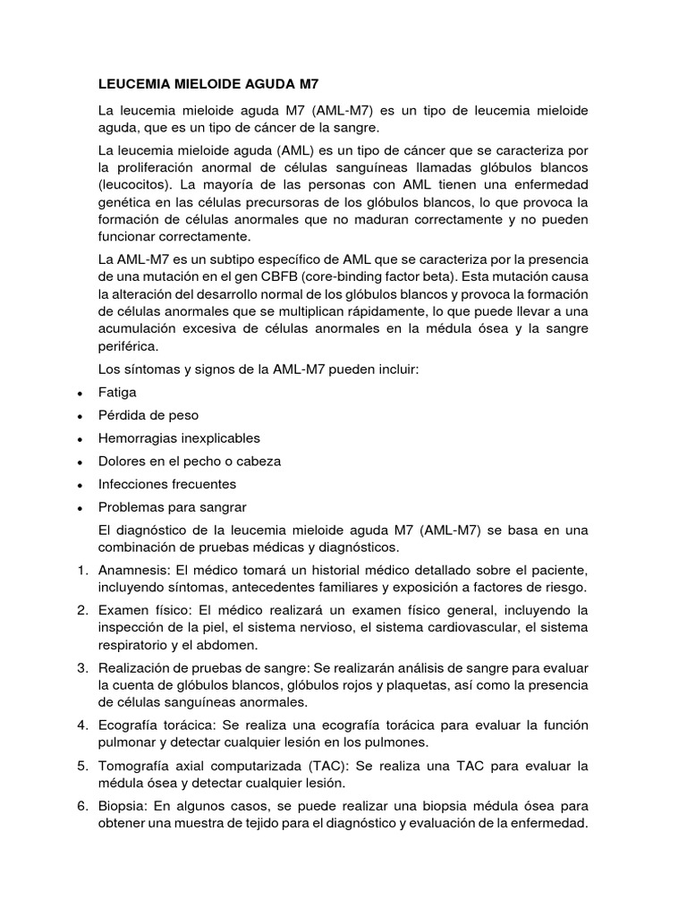 Leucemia Mieloide Aguda M7 | PDF | Leucemia | Trasplante de células madre hematopoyéticas