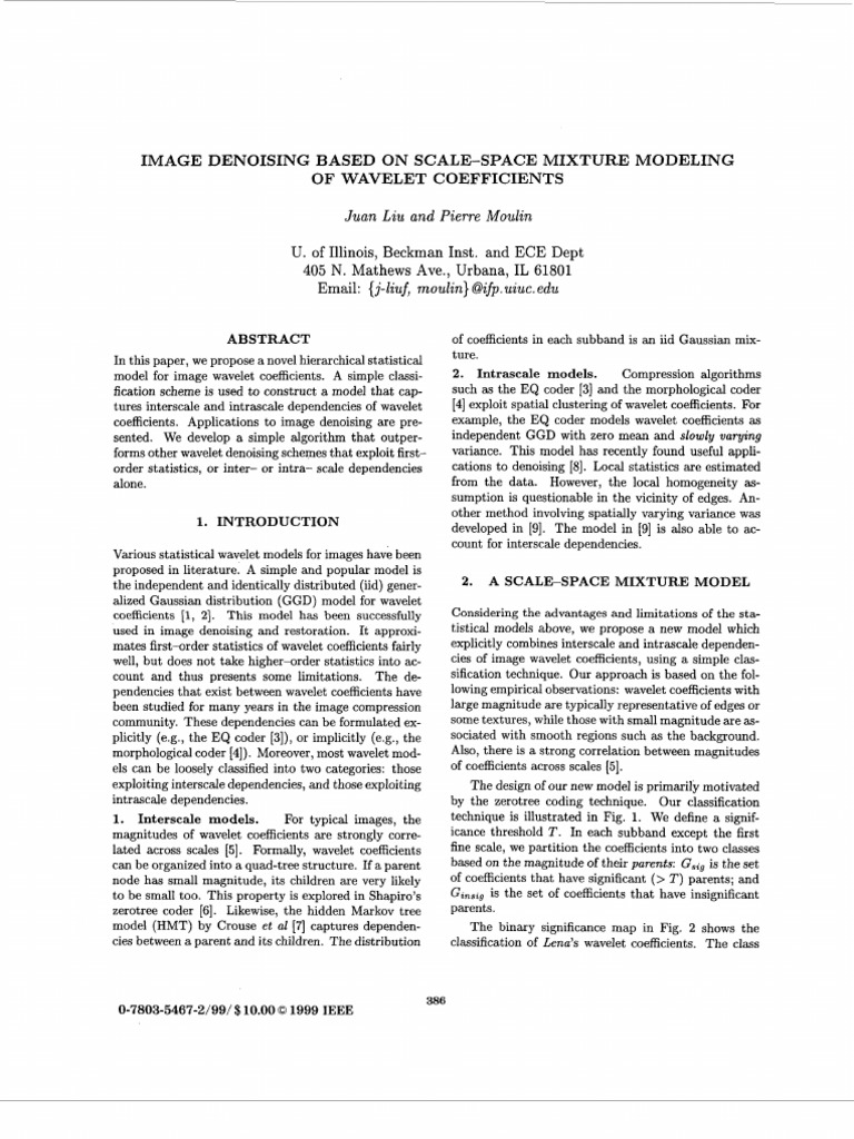 Image Denoising Based On Scale-Space Mixture Modeling of Wavelet Coefficients | PDF | Wavelet ...