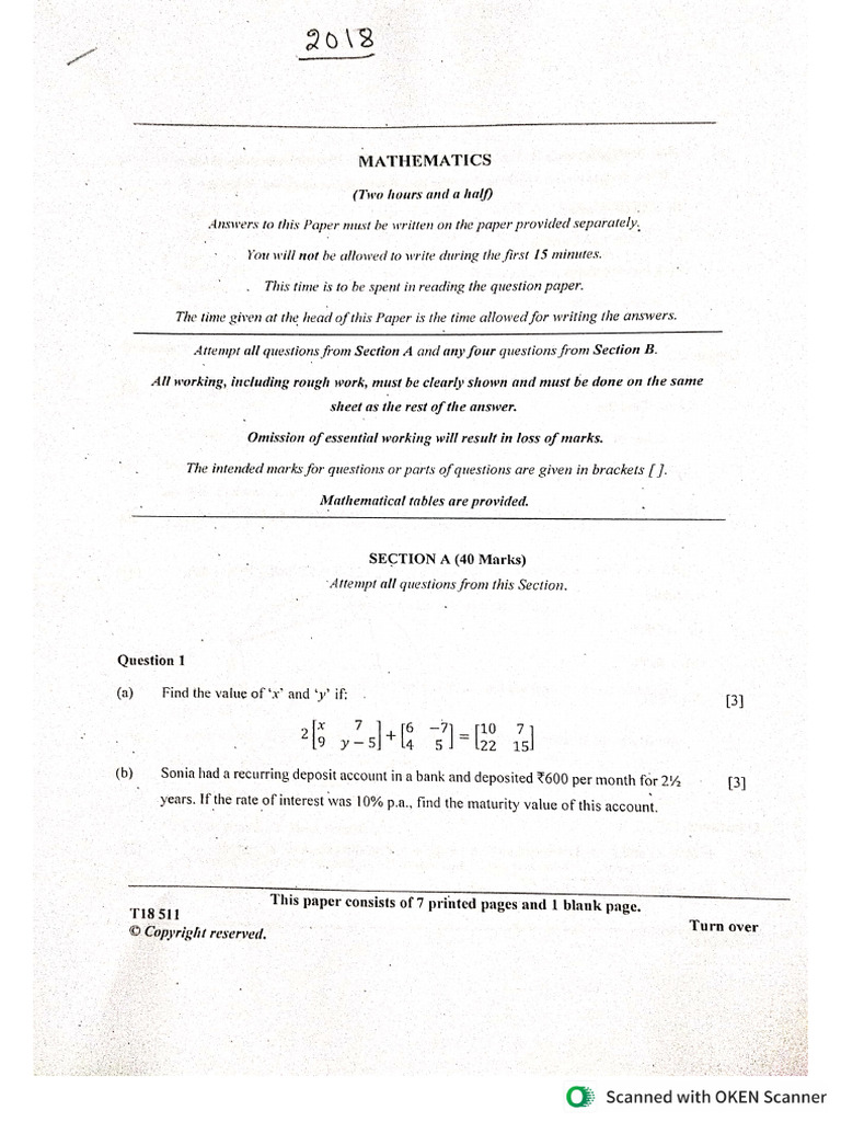 Icse Maths 2018 | PDF