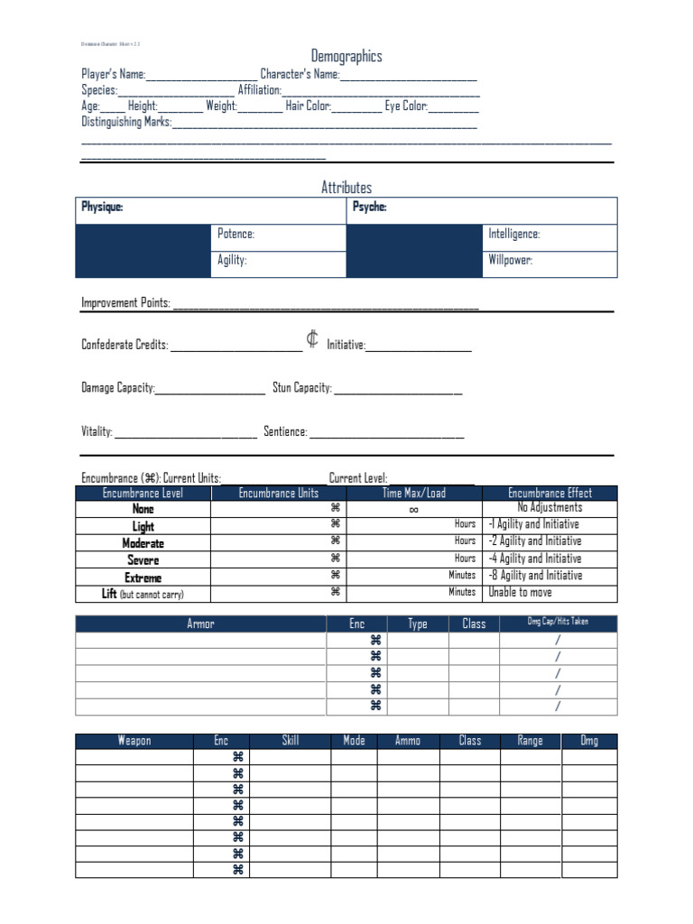 Dominion Character Sheet v2 | PDF