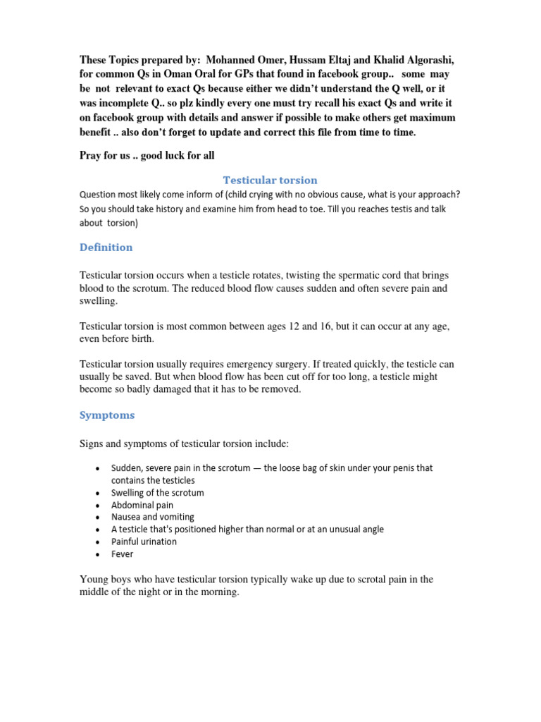 Oman GP Viva Exam Preparation Guide | PDF | Testicle | Miscarriage