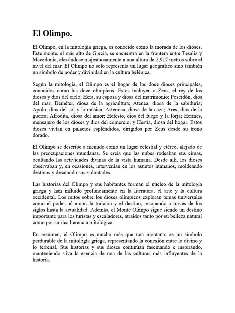 El Olimpo: Morada de los Dioses Griegos | PDF