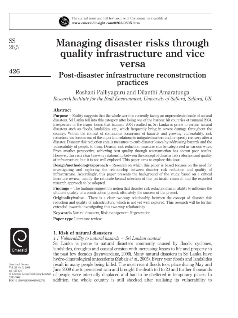 Managing Disaster Risks Through Quality Infrastructue | PDF | Disaster ...