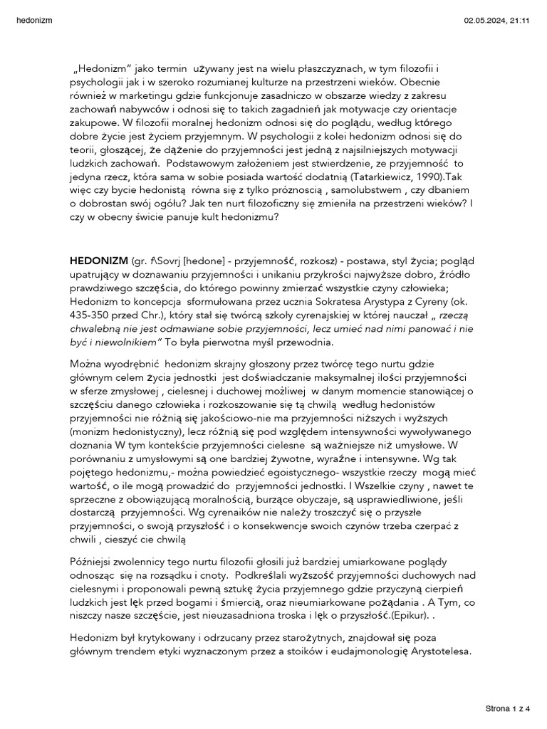 Hedonizm 1 | PDF