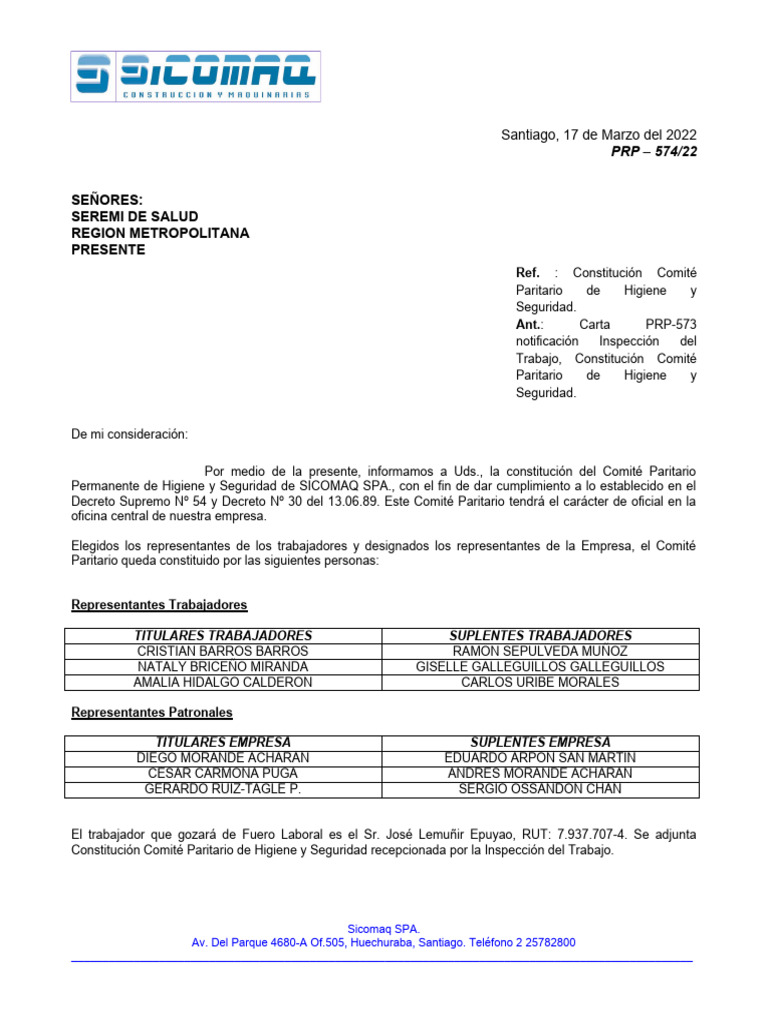 PRP-574-Constitucion Comite Paritario 2022 SEREMI SALUD | PDF