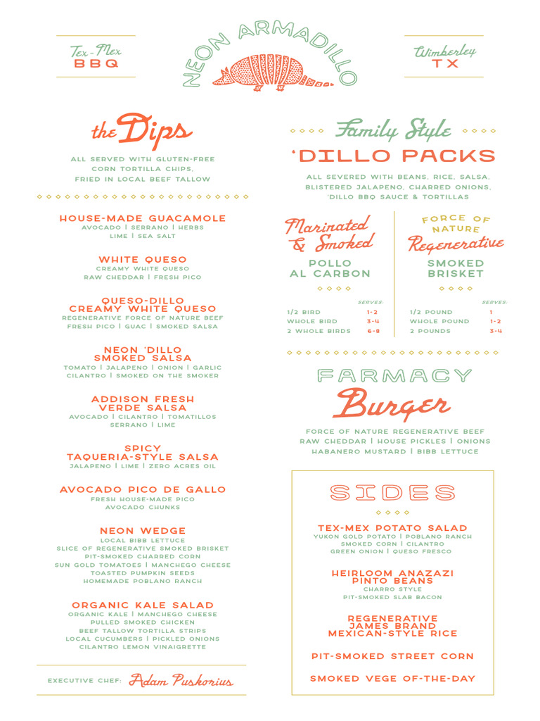 Neon Armadillo Menu | PDF | Food Ingredients | Condiments