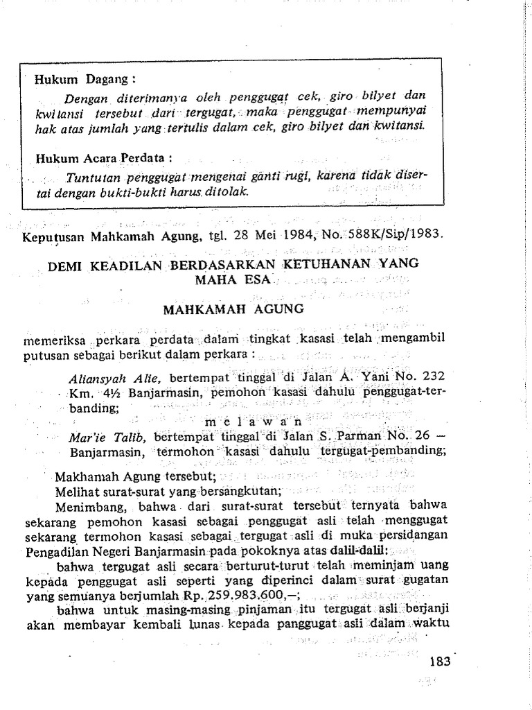 Yurisprudensi Mahkamah Agung RI No 588K SIP 1983 Tahun 1984 | PDF
