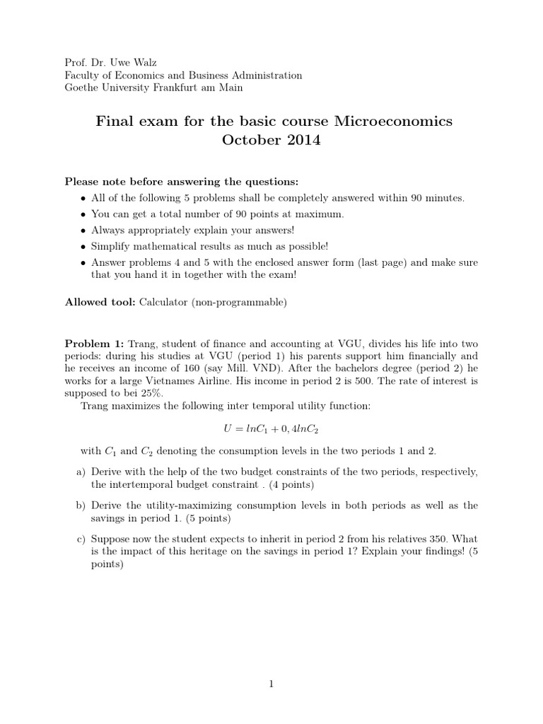 Exam VGU Fall2014 | PDF | Demand | Economic Equilibrium