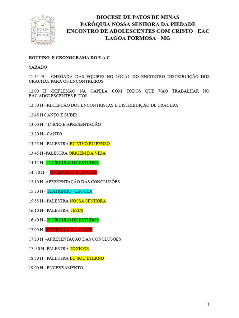 Roteiro e Cronograma Do e | PDF | Nazarenos