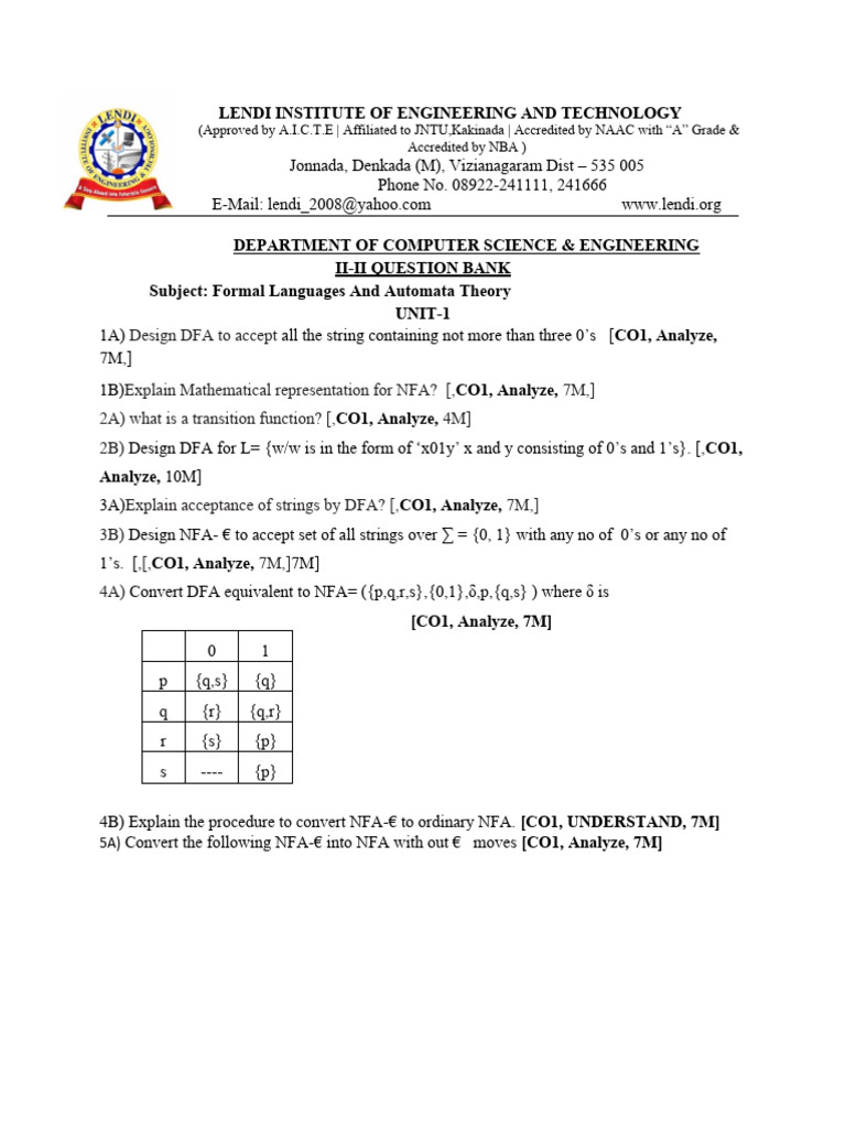 FLAT-Question Bank Final | PDF | Metalogic | Computer Science