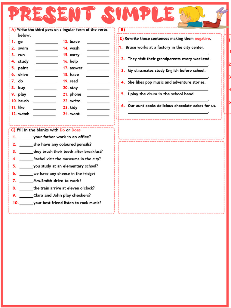 Present Simple Tense Exercises | PDF | Syntax | Languages