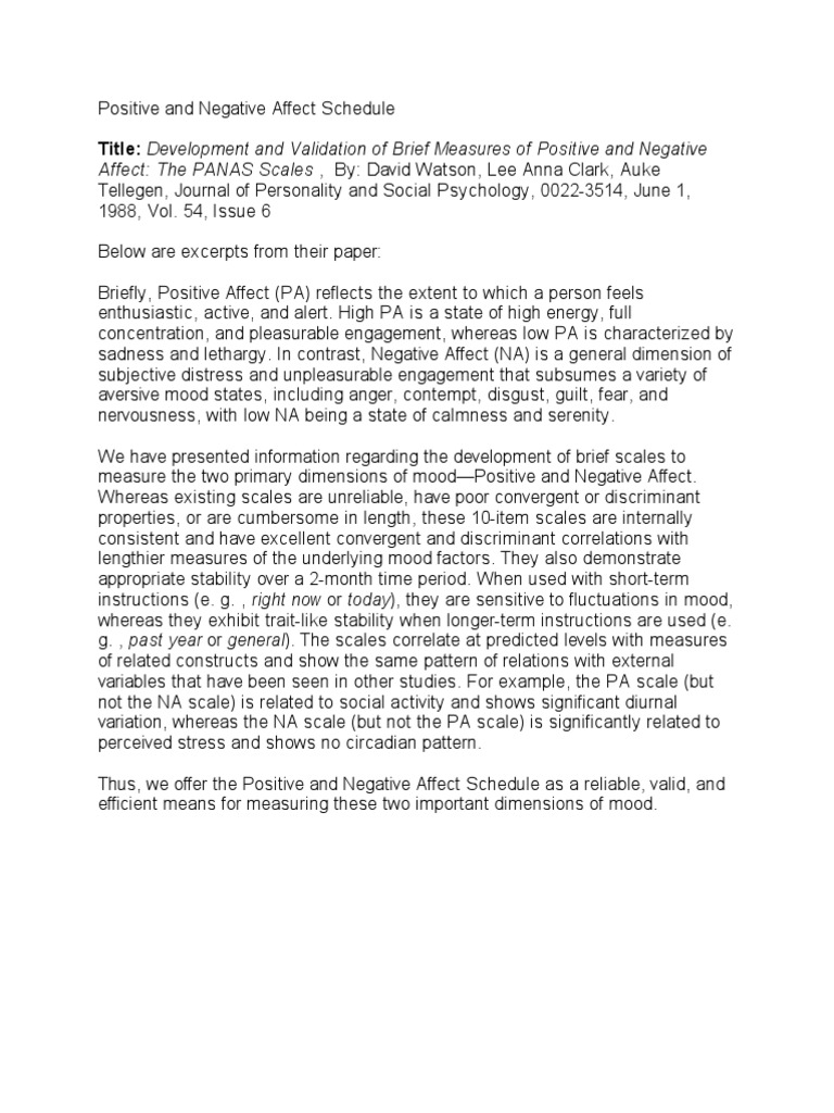 PANAS&SWLS | PDF | Affect (Psychology) | Well Being