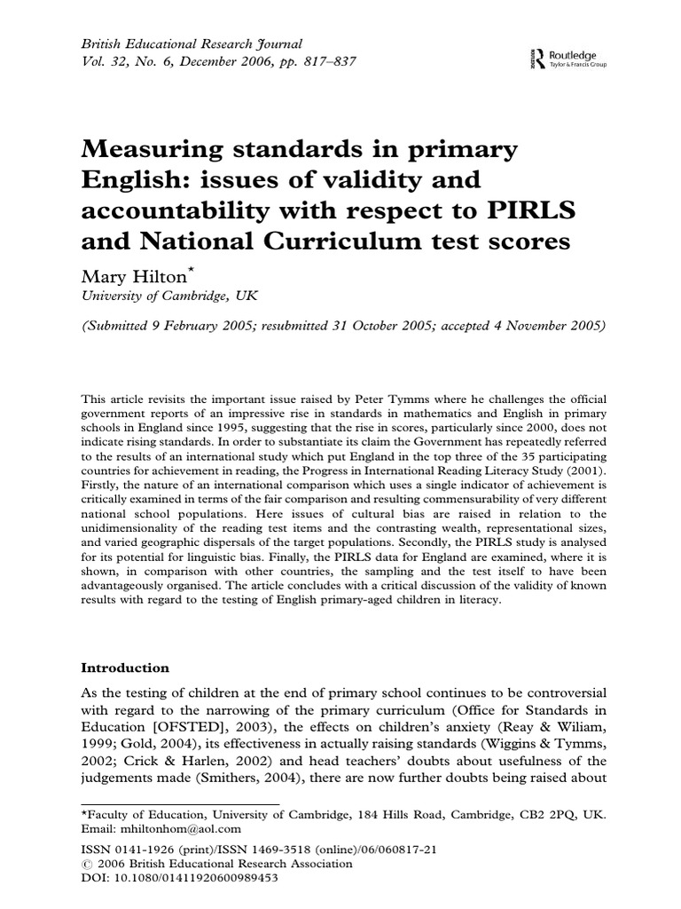British Educational Res J - 2013 - Hilton - Measuring Standards in ...