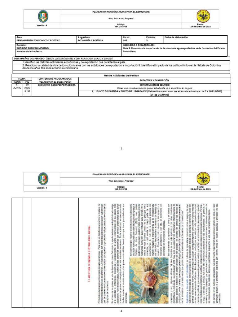 Guia#3 Econ Pol 10 3P 2024 | PDF | Aprendizaje