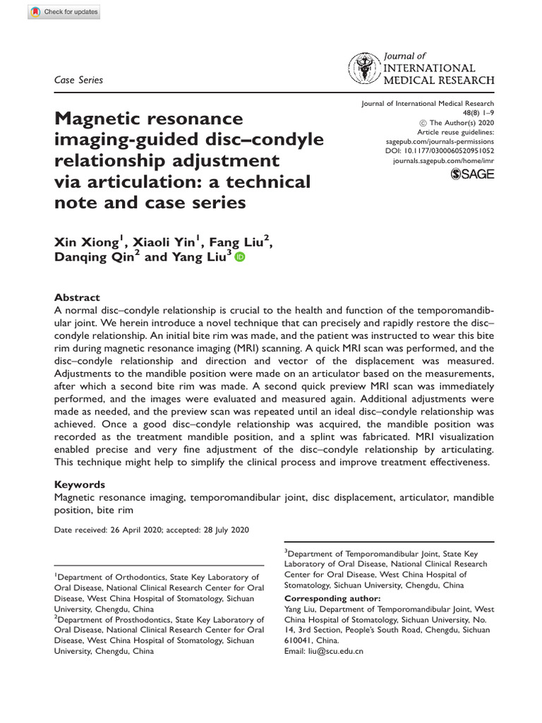 Magnetic Resonance Imaging-Guided Disc-Condyle Relationship Adjustment ...