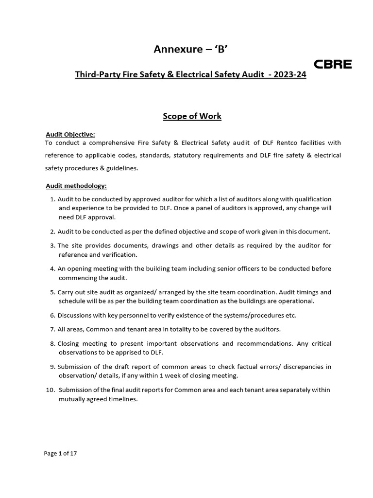 Annexure - 'B' - Scope of Work - Third-Party Fire Safety Electrical Safety Audit 23-24 | PDF ...