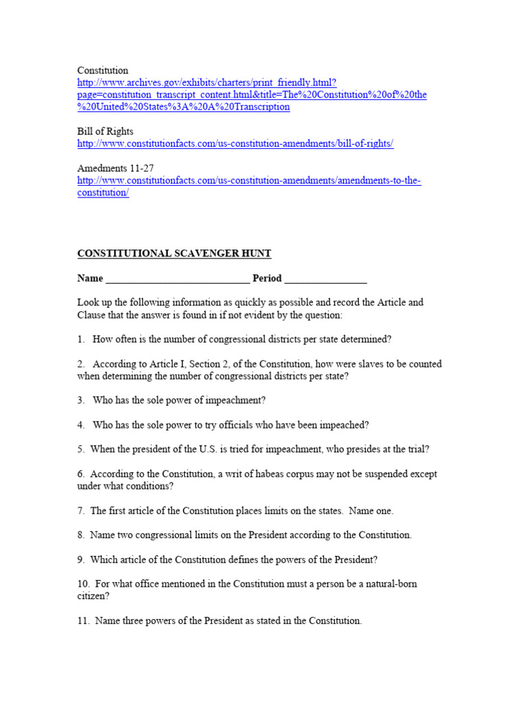 New Constitutional Scavenger Hunt | PDF | Thirteenth Amendment To The ...