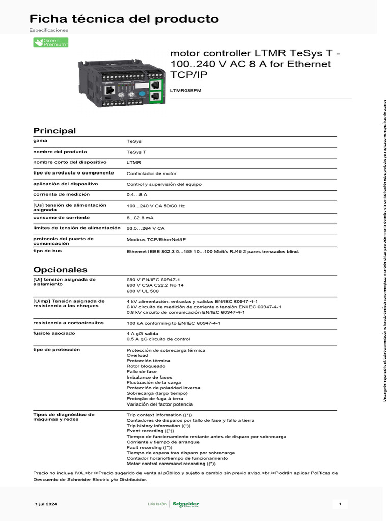 Schneider Electric - Tesys-T - LTMR08EFM | PDF | Conector eléctrico ...