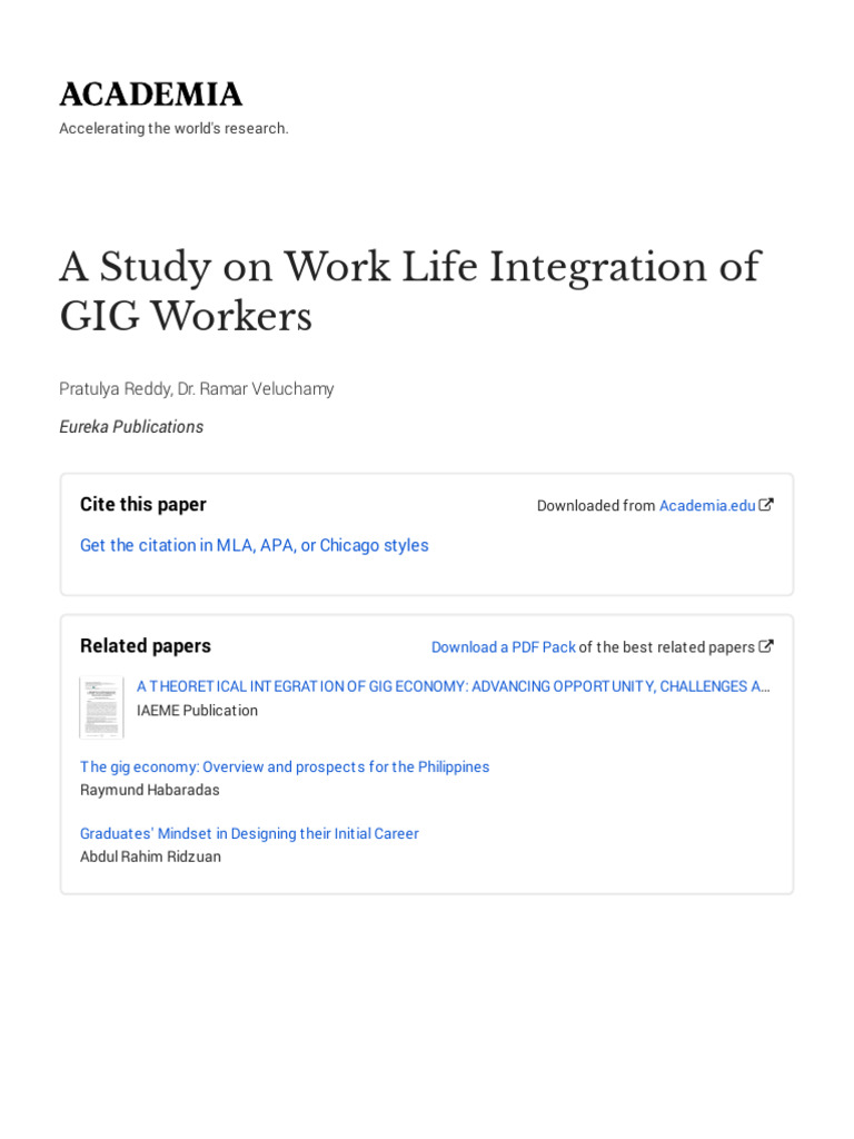 A Study On Work Life Integration of Gig Workers 2021 DR Ramar Veluchamy-with-cover-page-V2 | PDF ...