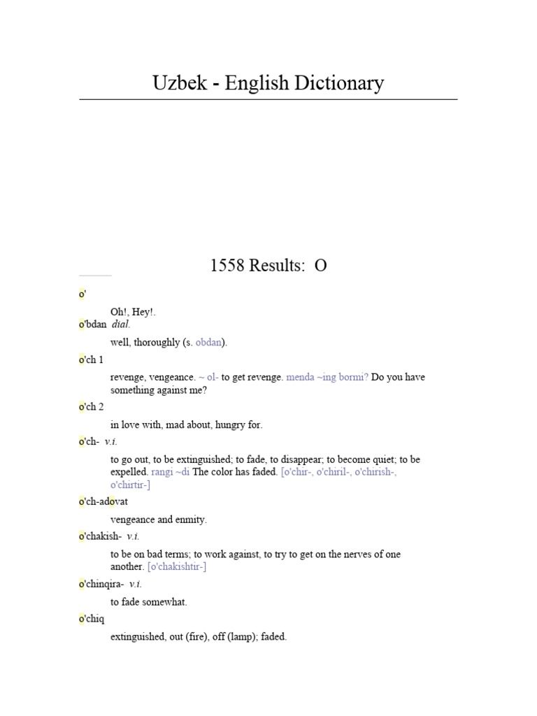 Uzbek English Dictionary O-Z | PDF