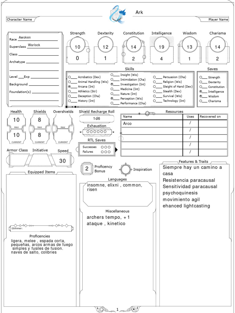 D&Destiny CharacterSheet FormFillable | PDF | Gaming | Role Playing ...