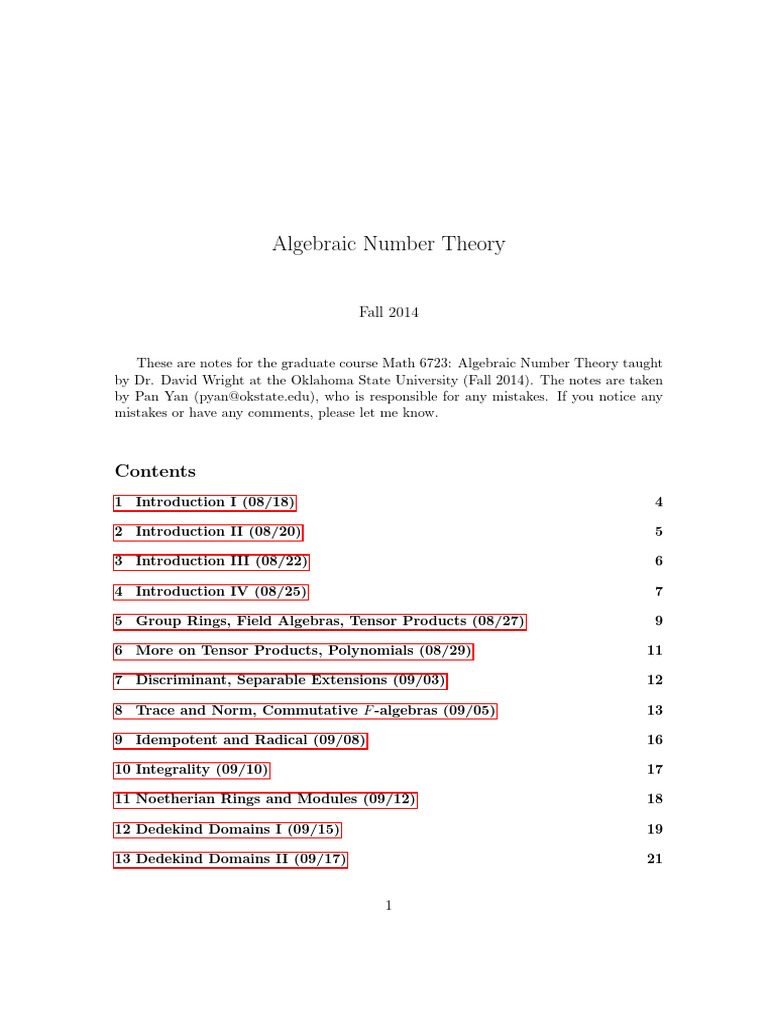 Algebraic Number Theory | PDF | Ring (Mathematics) | Field (Mathematics) Algebraic Number Theory | PDF | Ring (Mathematics) | Field (Mathematics)
