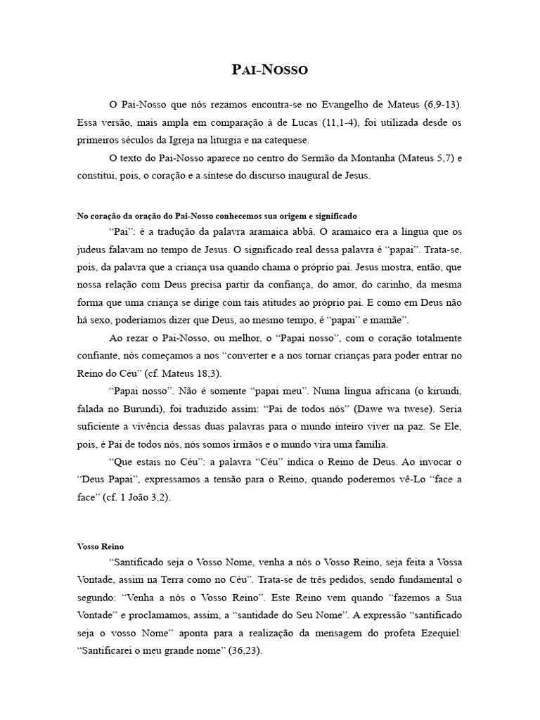 Pai Nosso - Explicado | PDF | Oração do Senhor