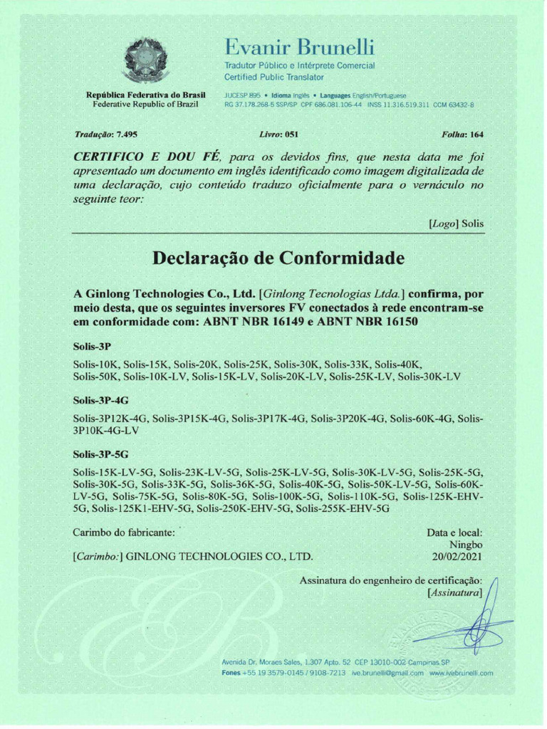 Declaracao de Conformidade Ginlong | PDF