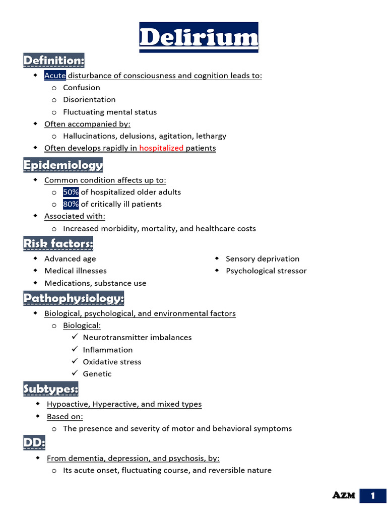 Delrium | PDF | Human Diseases And Disorders | Mental Health