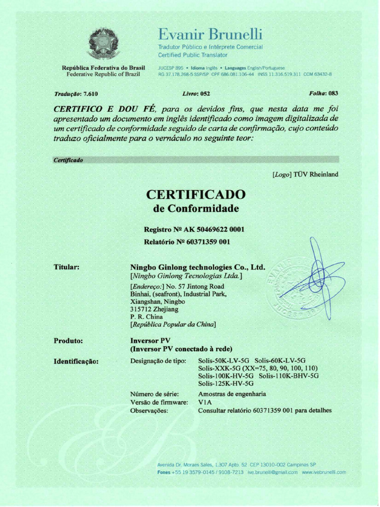 Solis-100K-5G Certificado IEC Traduzido | PDF