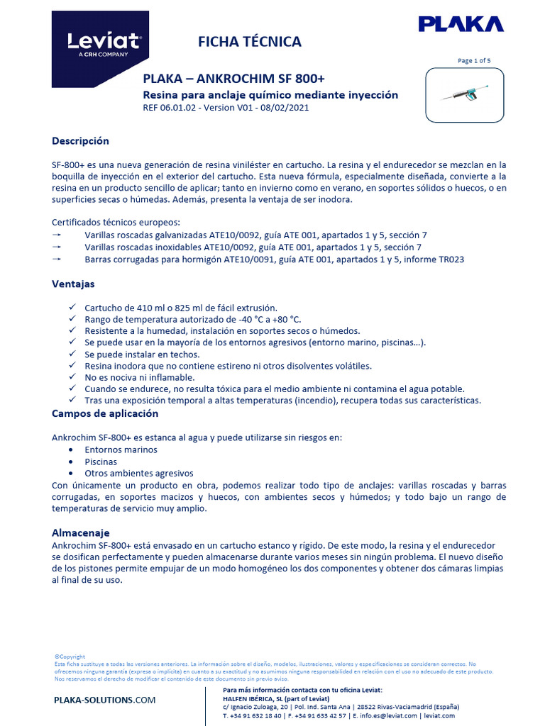 06.01.02 Leviat F Es Ankrochim Ficha T Cnica v01 2021-02-08 | PDF | Extrusión