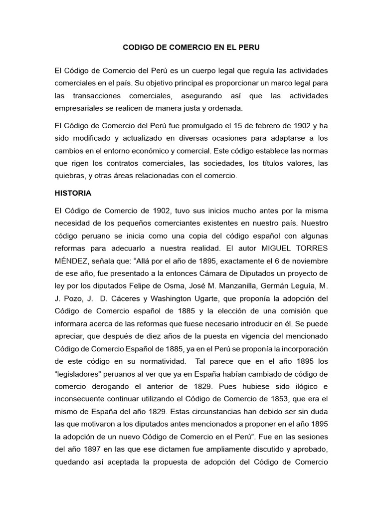 Codigo Del Comercio en El Peru | PDF | Finanzas y dinero