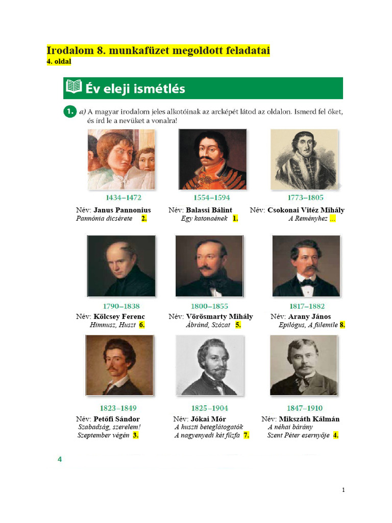 Megoldókulcs - Irodalom 8. MF - 1-40. Oldal | PDF