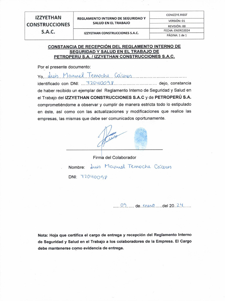 Constancia de Recepción Del Risst | PDF