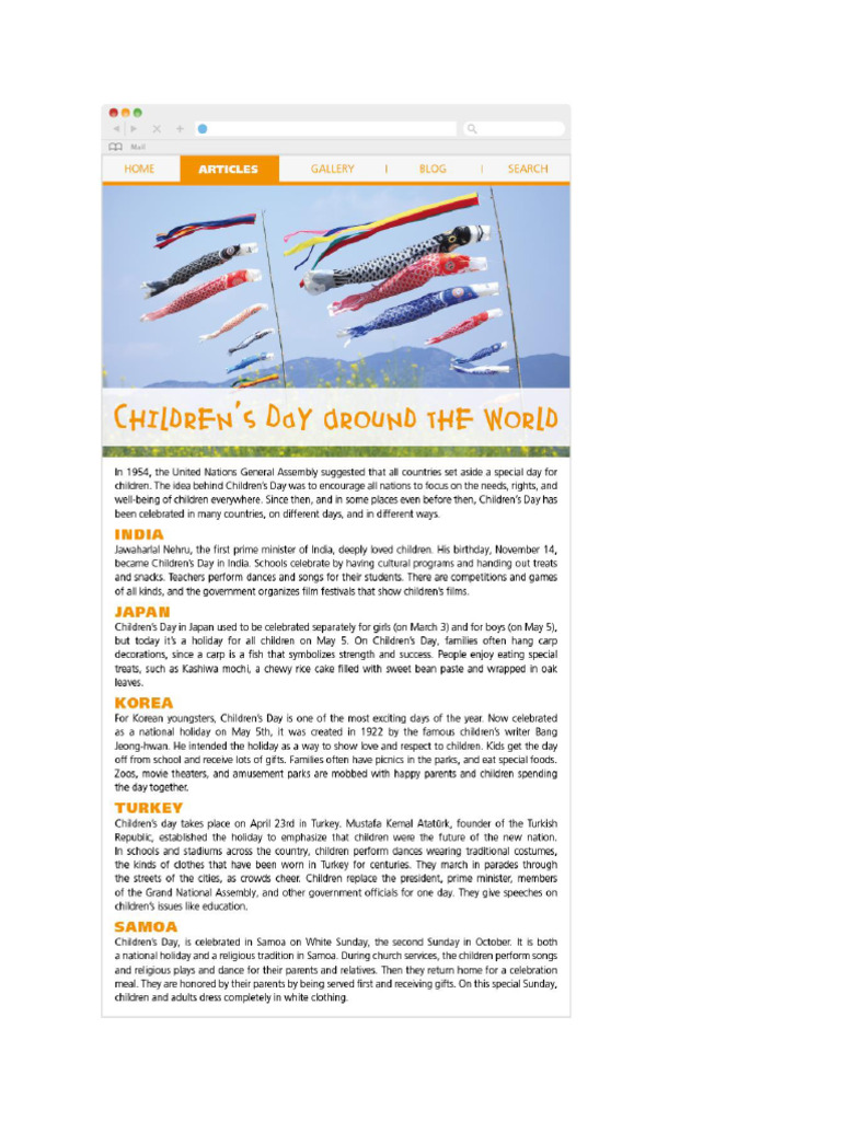 U7-3 Reading - Article - Children's Day Around The World 2 - Modo - Informe - Unit 7 - Lesson 3 ...