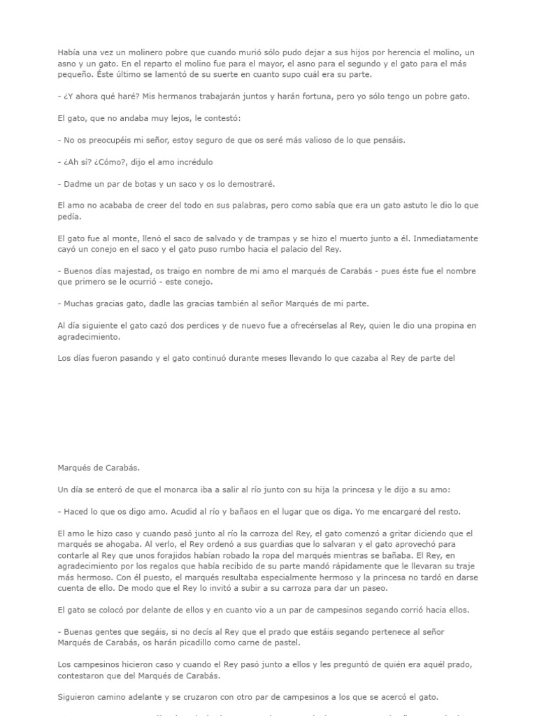 Había Una Vez Un Molinero Pobre Que Cuando Murió Sólo Pudo Dejar A Sus ...