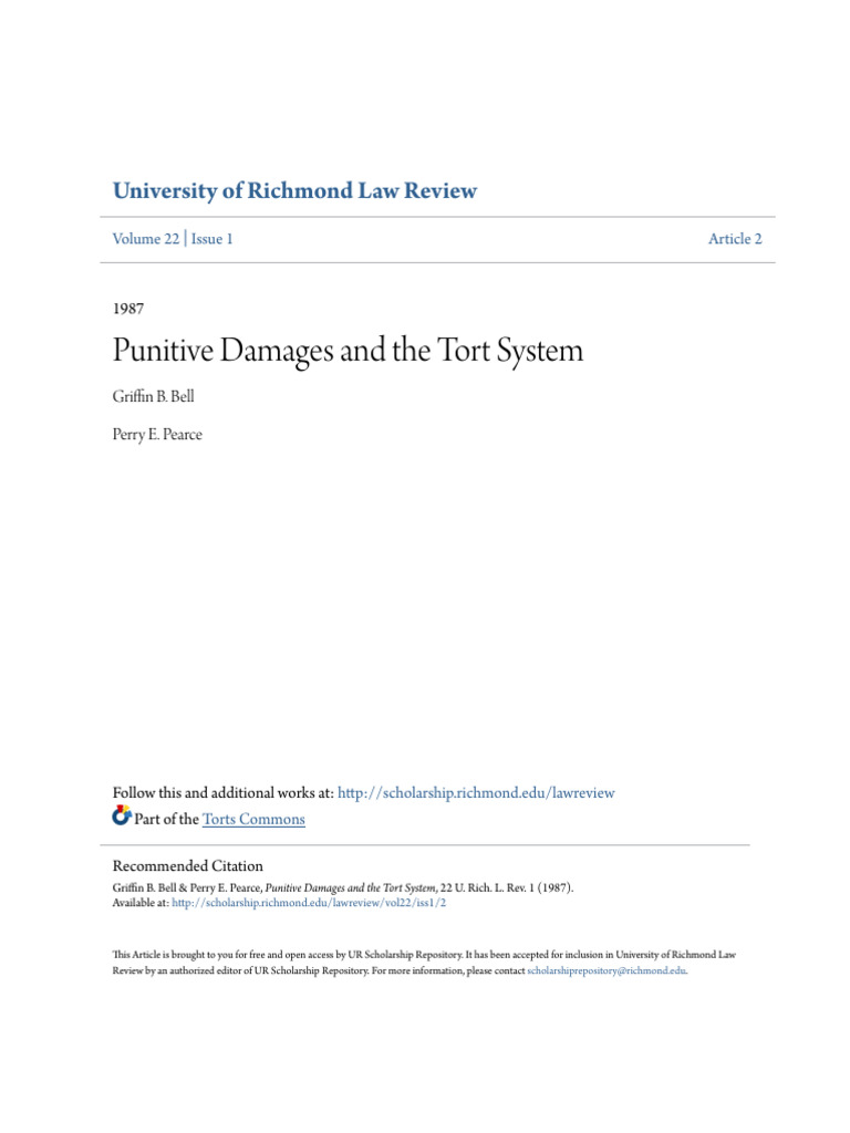 Punitive Damages and The Tort System - Griffin Bell | PDF | Damages ...