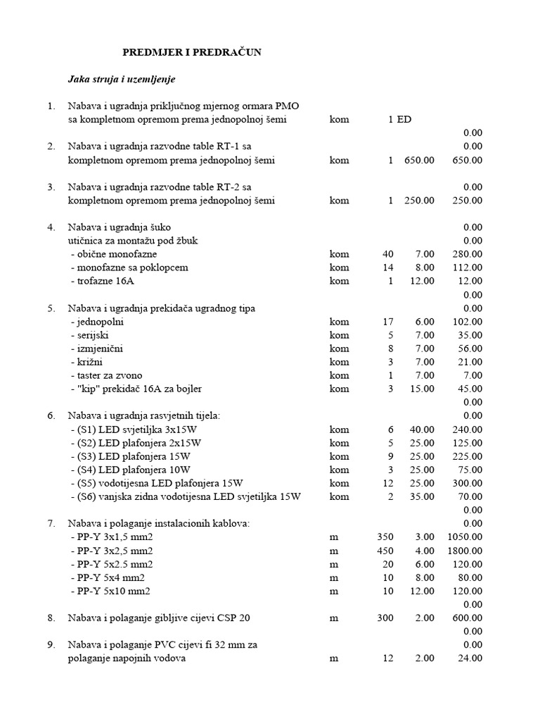 Predmjer Elektro | PDF