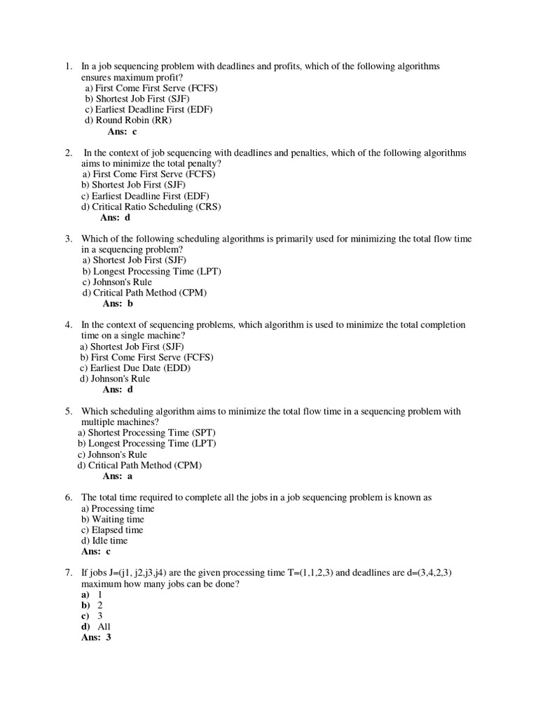 Sequencing Problem MCQ Unit-3 | PDF | Mathematical Optimization ...