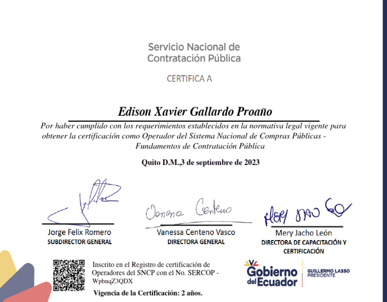 Edison Xavier Gallardo Proaño: Por Haber Cumplido Con Los ...