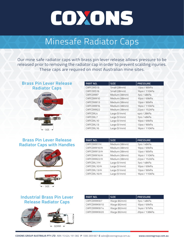 Coxons Radiator Caps | PDF | Equipment