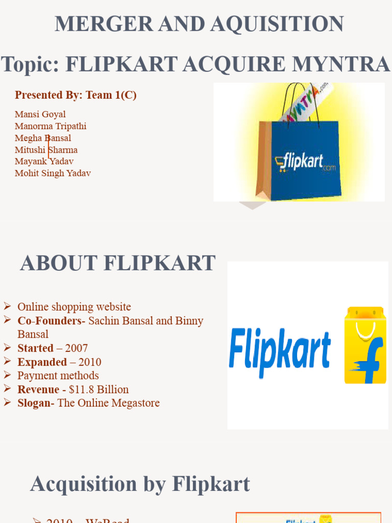 Merger of Flipkart and Myntra | PDF | Mergers And Acquisitions | Investing